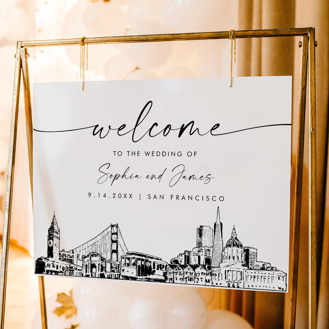 San Francisco Welcome Sign, Cityscape Skyline Wedding Sign, Printable ...