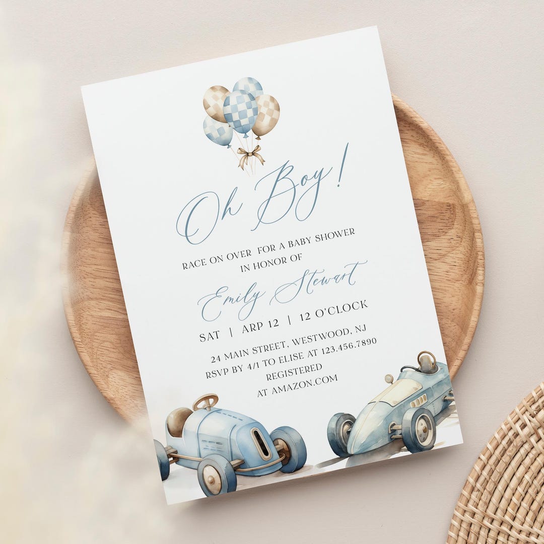 Race Car Baby Shower Invitation, Vintage Car, Racer, Racing, Pit Stop ...