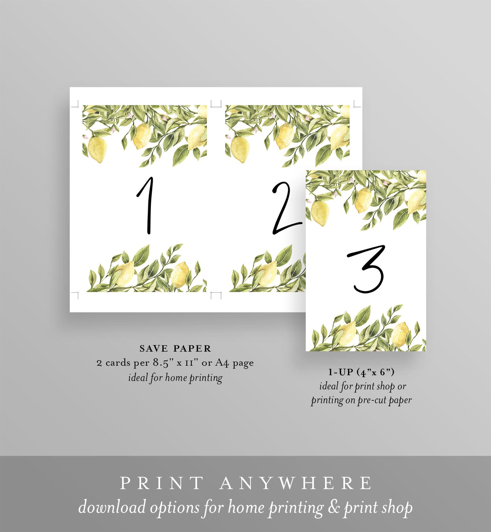 Lemon Table Number Card Template Printable Table Number | Etsy