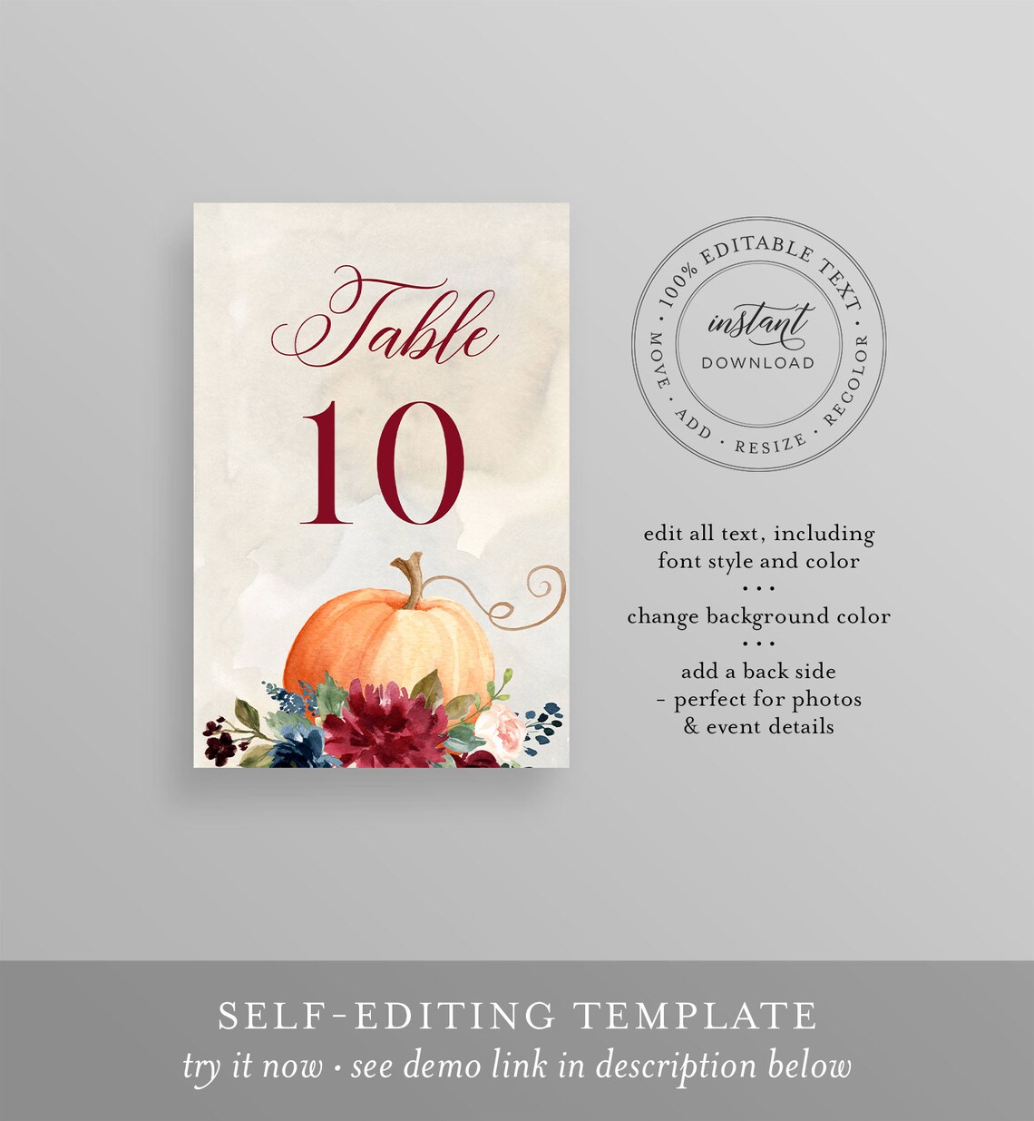 Pumpkin Table Number Card Template Printable Thanksgiving | Etsy