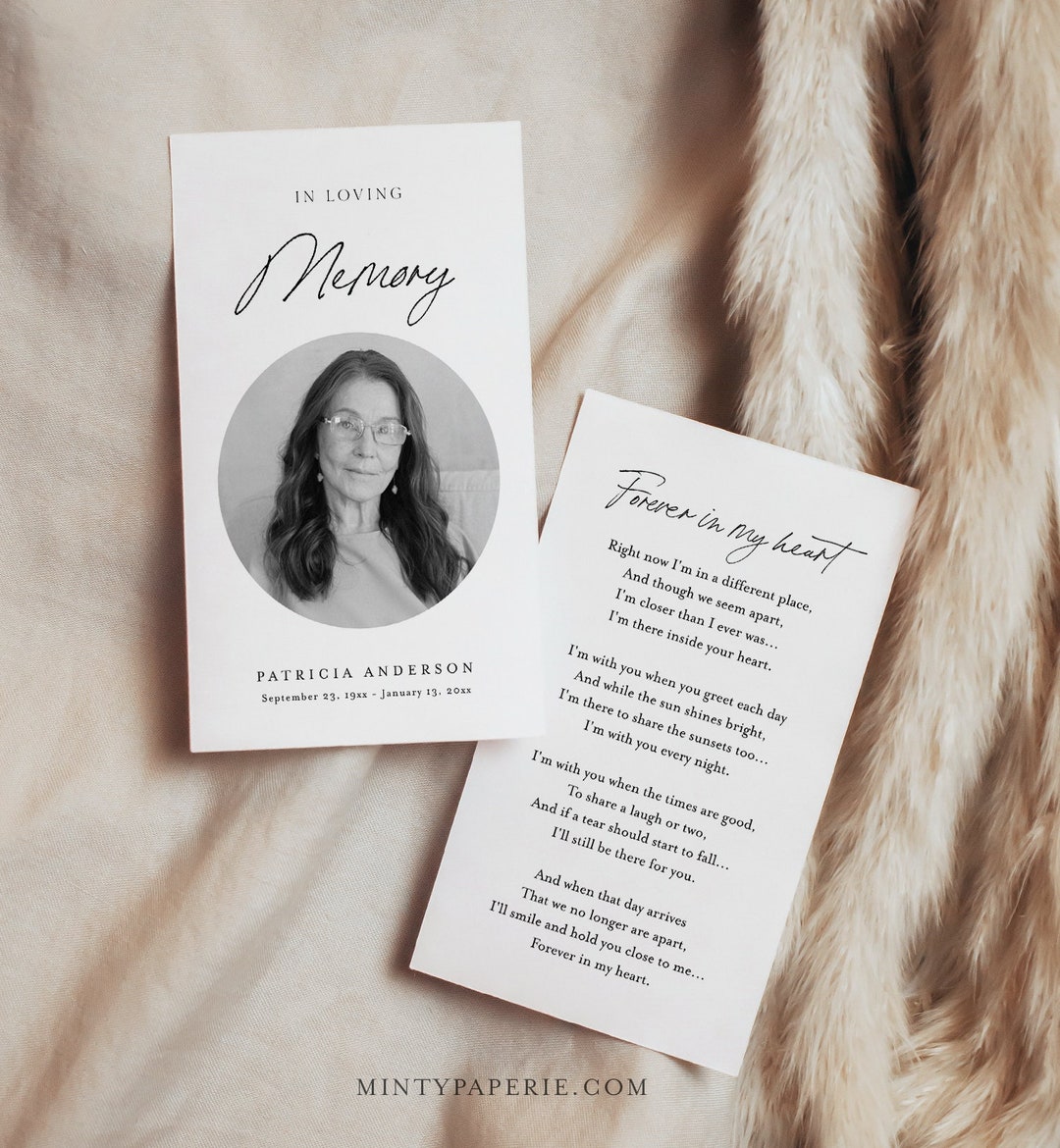 Prayer Card Template, Memorial Prayer Card, Minimalist Funeral, Prayer ...