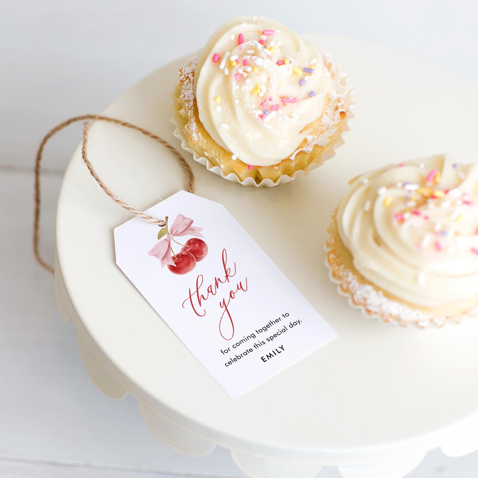 Cherry Favor Tag Template, Coquette Bow Thank You Tag, Bridal Shower ...