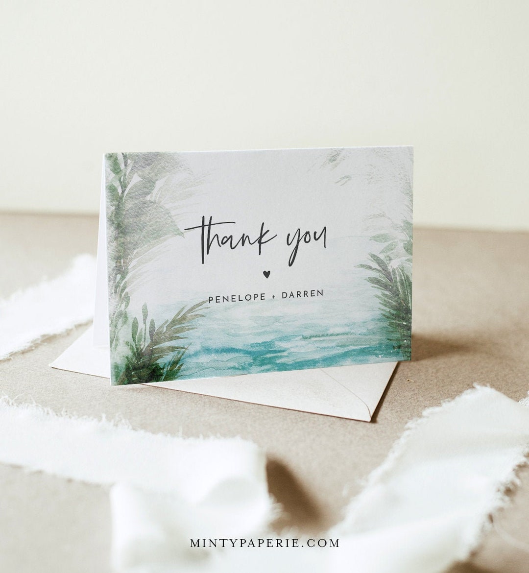 Beach Thank You Card, Destination Wedding, Tropical Bridal Shower ...