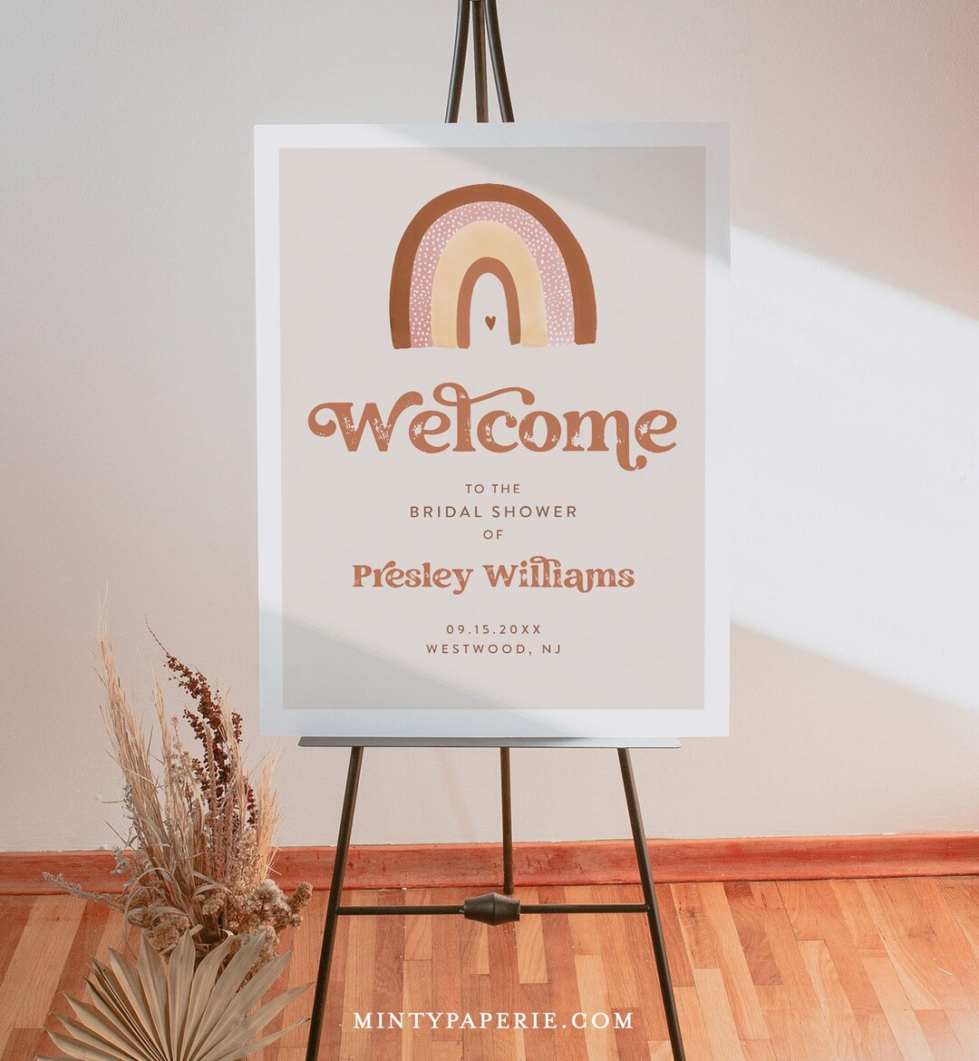 Boho Rainbow Welcome Sign, Printable Retro 70s Baby or Bridal Shower ...