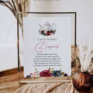 Printable Late Night Diapers Sign, Tea Party Baby Shower Game, Diaper ...