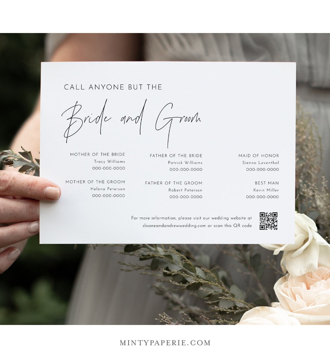 Call Anyone but the Bride Template, Minimalist Wedding Contact Contact ...
