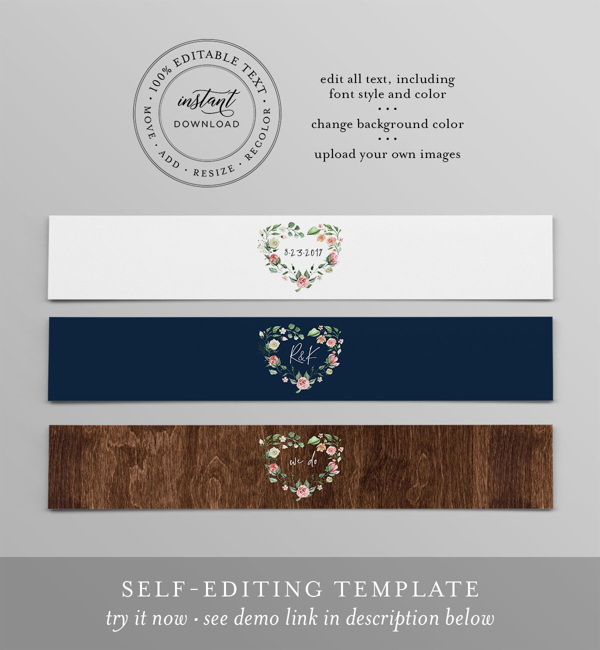 Wedding Belly Band Template Wedding Invitation Belly Band Floral 