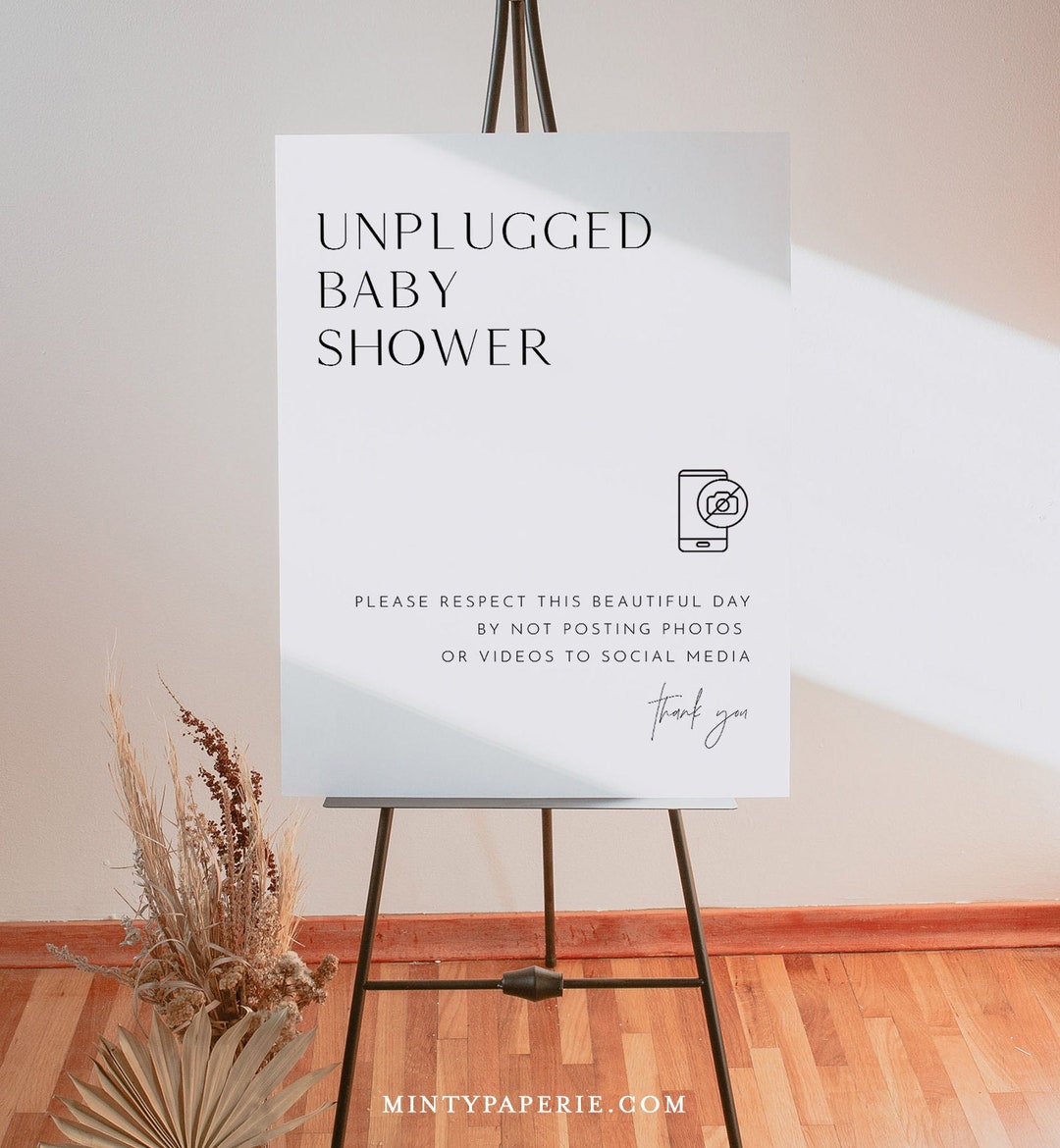 Unplugged Baby Shower Sign, Printable Welcome Sign, No Phone Camera ...