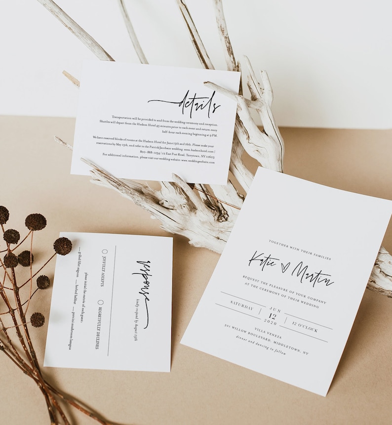 Minimalist Wedding Invitation Set, Simple, Modern, Basic Wedding Invite ...