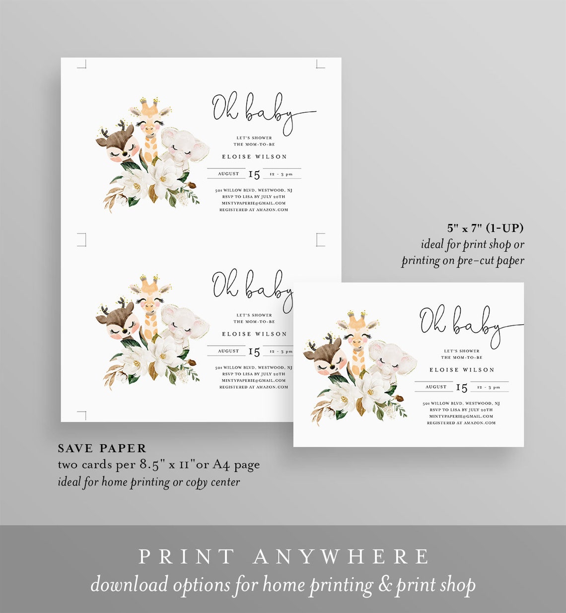 Cute Animals Baby Shower Invitation Template Baby Jungle - Etsy