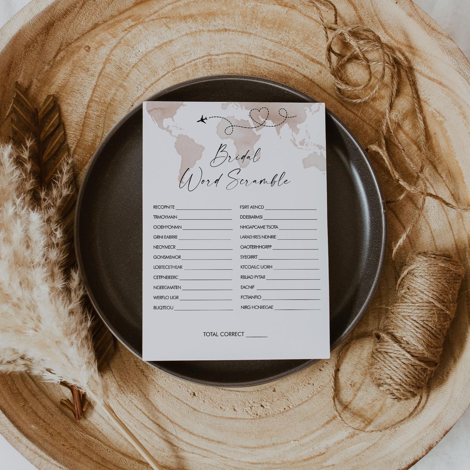 Travel Theme Word Scramble Bridal Shower Game Template, Printable World ...