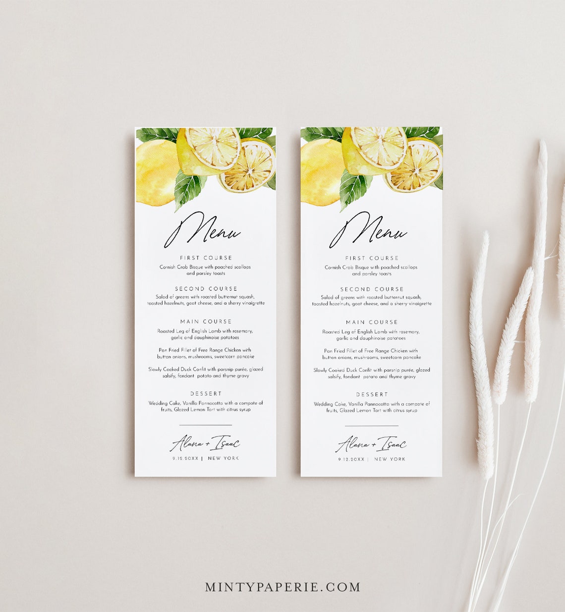 Lemon Menu Template Printable Citrus Summer Wedding Dinner - Etsy