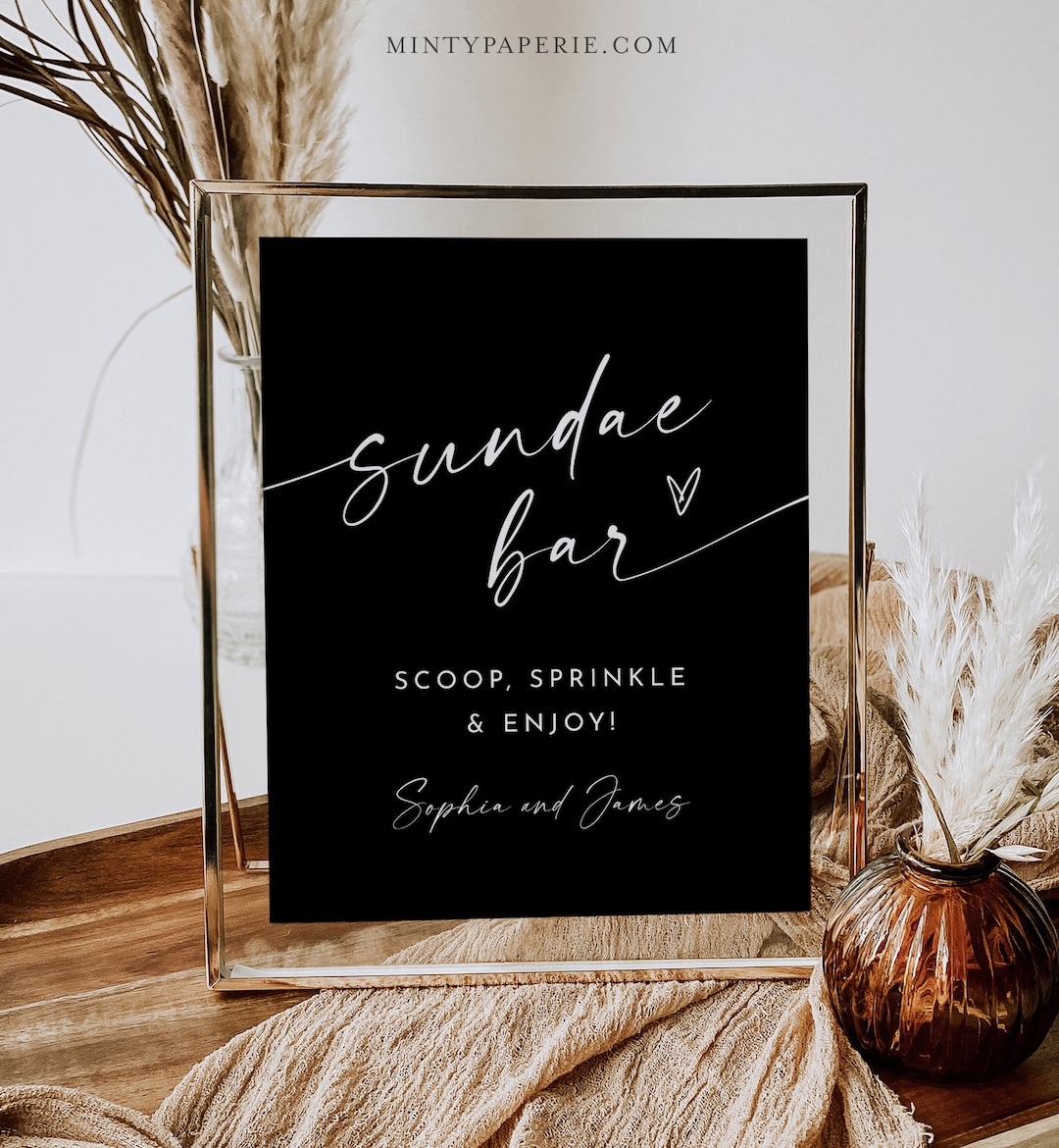 Sundae Bar, Sundae Station, Ice Cream Bar Sign, Classic Black Wedding ...
