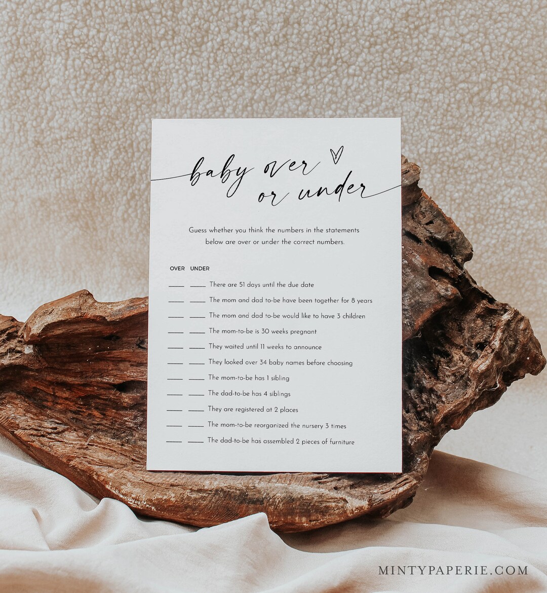 Over or Under Baby Shower Game Printable Minimalist Baby - Etsy