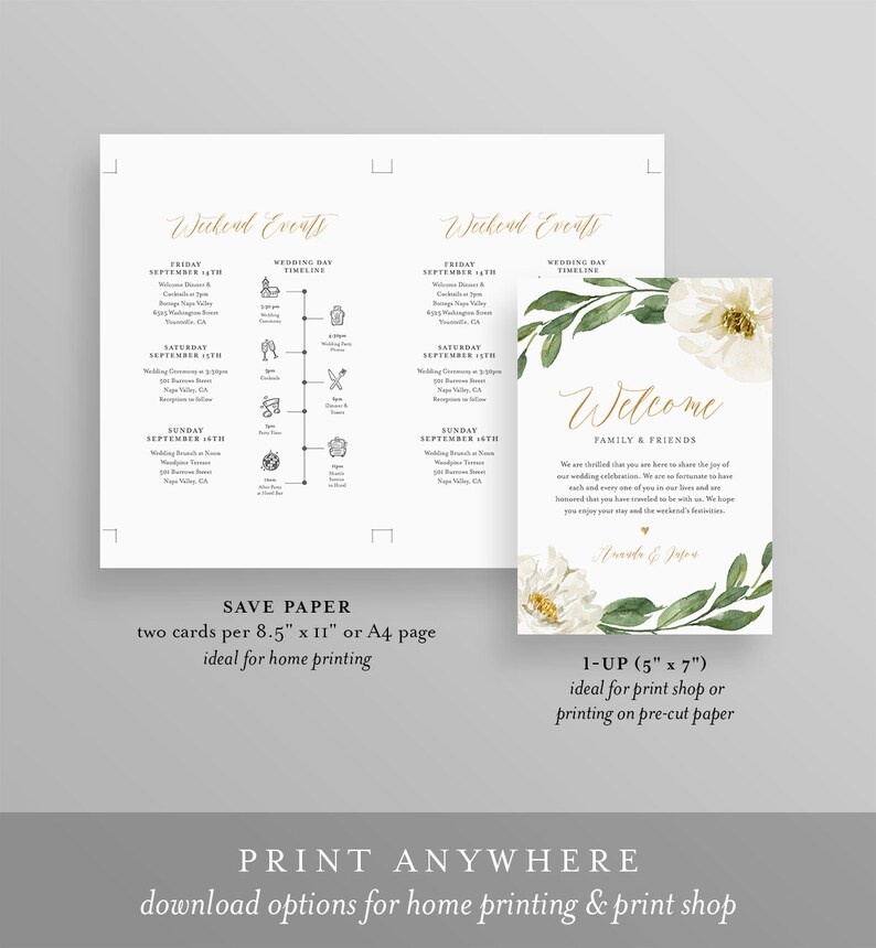 Timeline & Wedding Welcome Letter Template Boho Greenery - Etsy