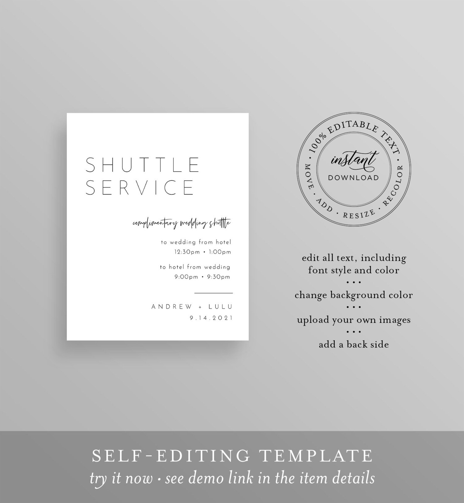 Shuttle Service Wedding Sign, Minimalist Transportation Sign, Trolly ...