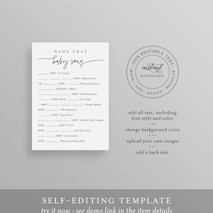 Name That Baby Song Game Template, Printable Minimalist Baby Shower ...