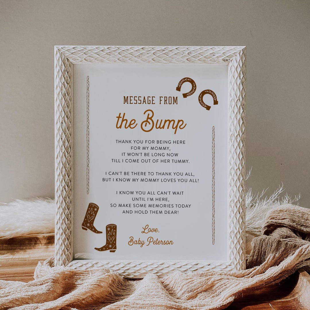 Message From the Bump Sign, Western Baby Shower Template, Editable ...