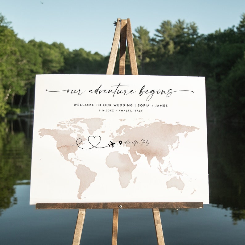 Travel Welcome Sign, World Map, Destination Wedding, Bridal Shower ...