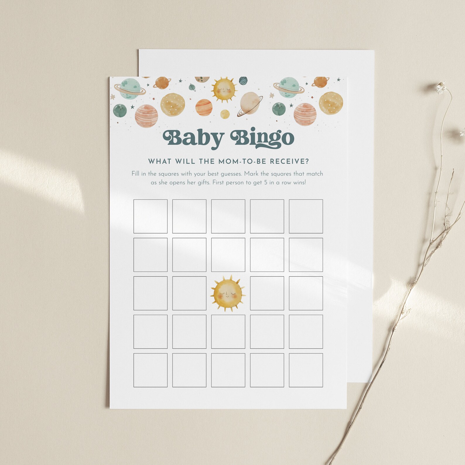 Space Baby Bingo Game, Printable Planets Baby Shower Game Template ...