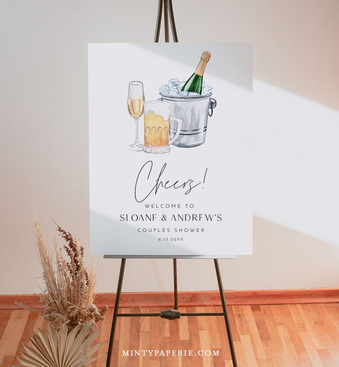 Bubbles and Brew Welcome Sign, Champagne, Beer, Modern, Bridal ...
