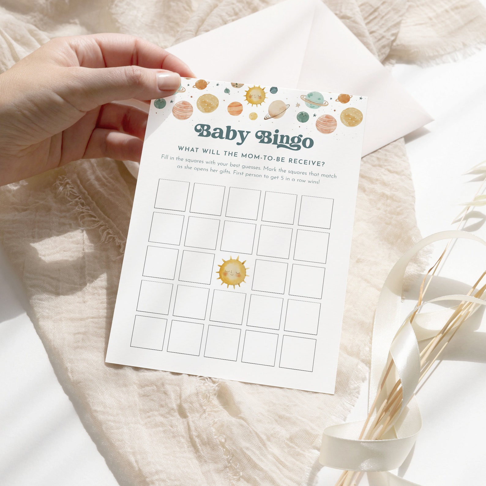 Space Baby Bingo Game, Printable Planets Baby Shower Game Template ...