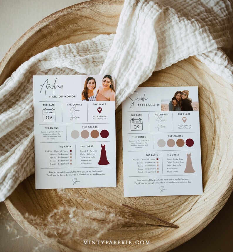Bridesmaid Info Card Template Photo Bridal Party Info Card - Etsy