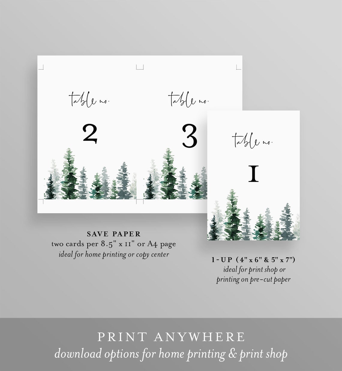 Rustic Wedding Table Number Template Printable Winter Pine | Etsy