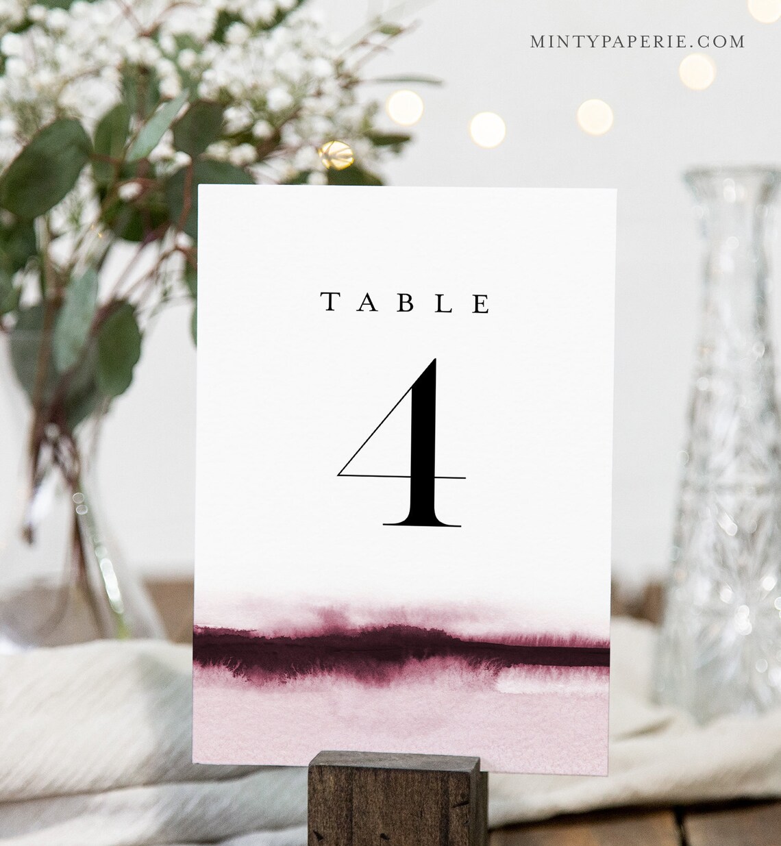 Watercolor Table Number Card Template Burgundy Wine Wedding - Etsy