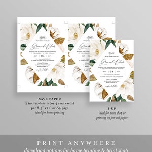 Magnolia Wedding Invitation Template, Diy Southern Wedding, Cotton Boll ...