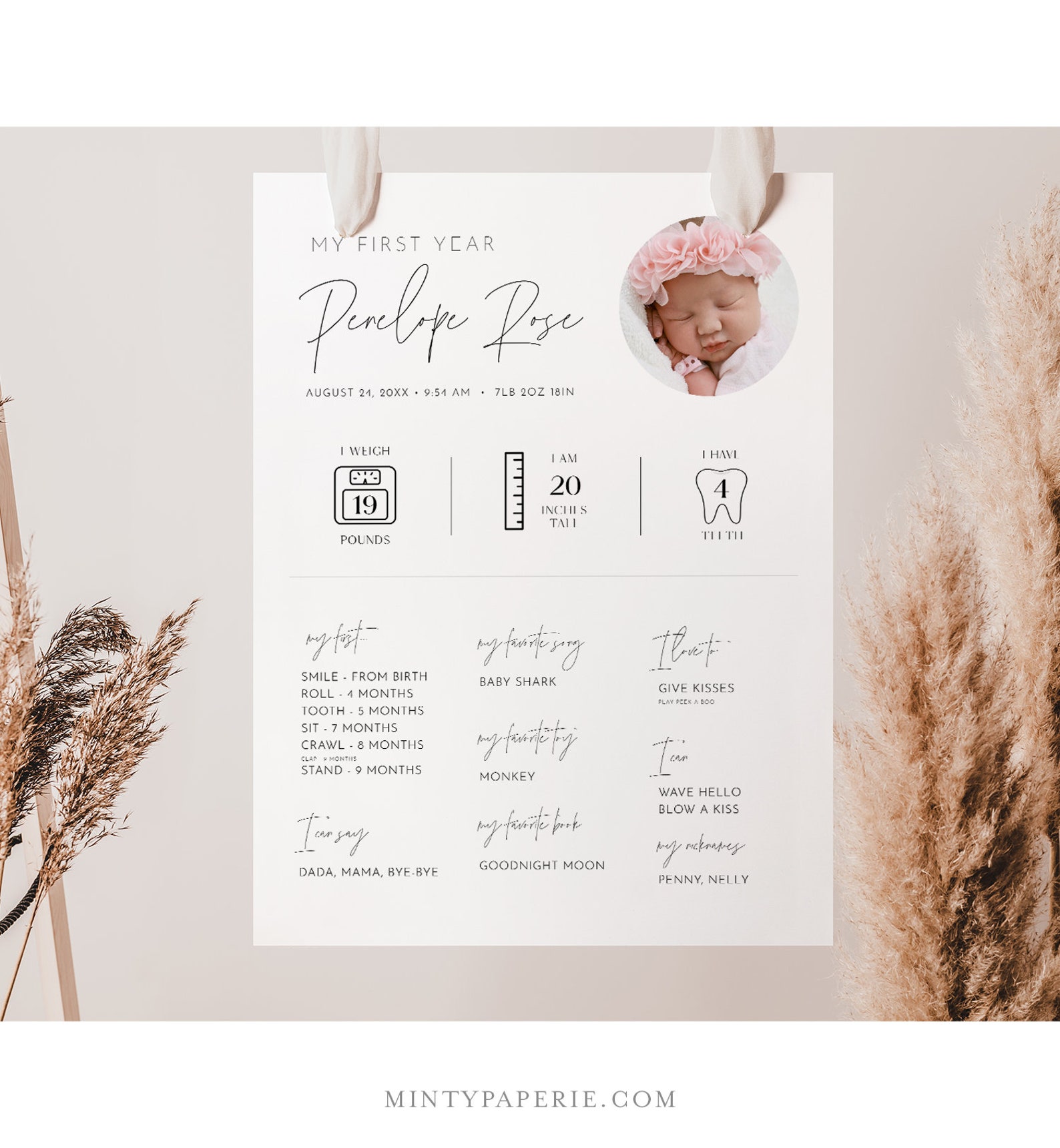 1st Year Baby Sign, Infographic, Baby Stats, 1st Birthday Party ...