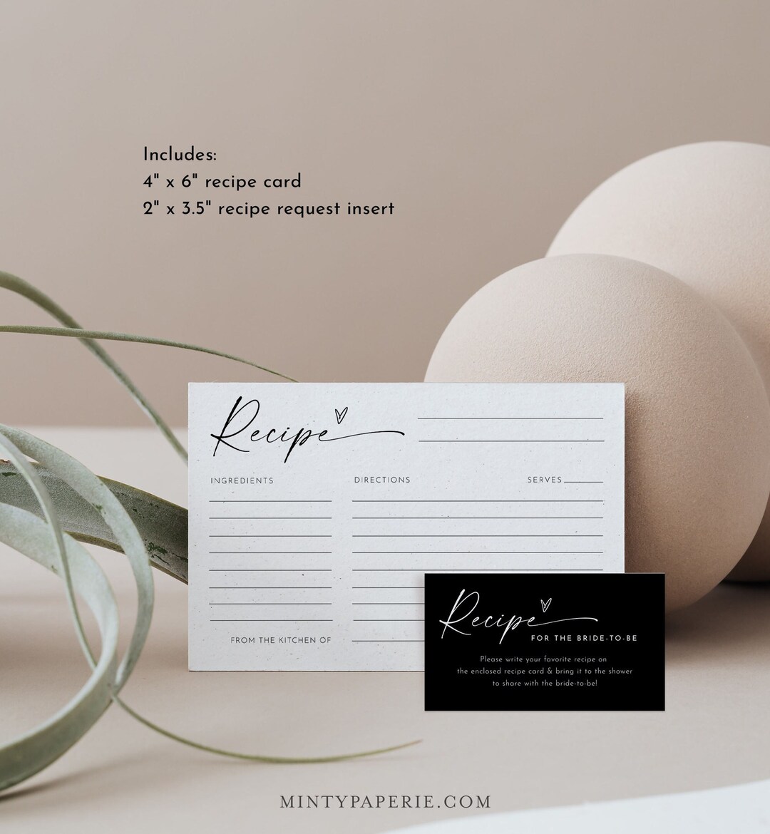 Minimalist Recipe Card Template, Instant Download, 100% Editable Text ...