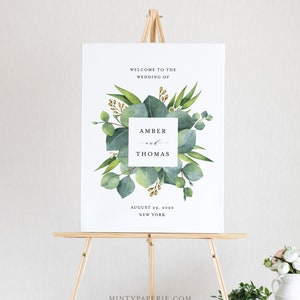 Eucalyptus Welcome Sign Template, Printable Greenery Wedding or Bridal ...