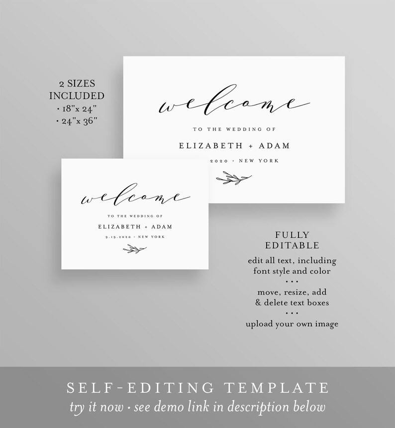 Minimalist Welcome Sign Printable Classic Modern Wedding or | Etsy