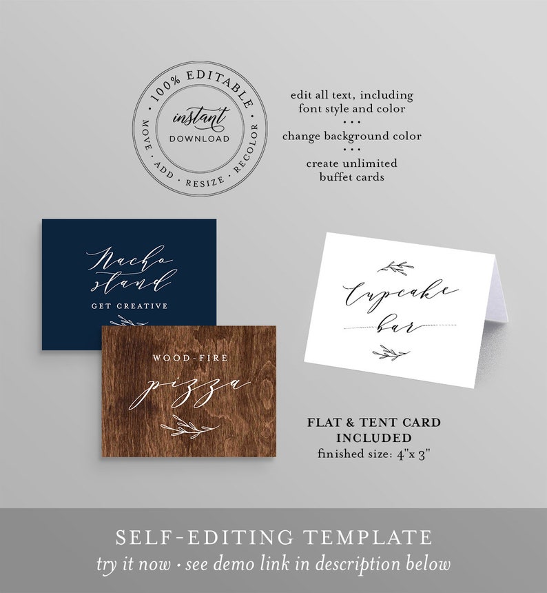 Buffet Card Template Food Label Wedding Buffet Printable Etsy
