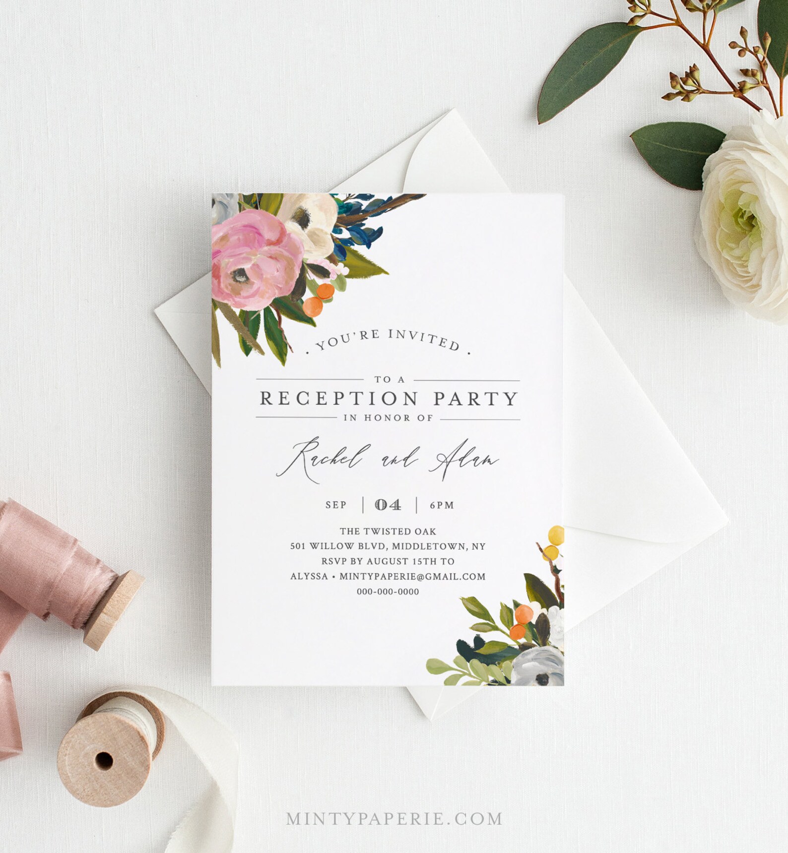 Reception Party Invitation Template Summer Blossom INSTANT | Etsy