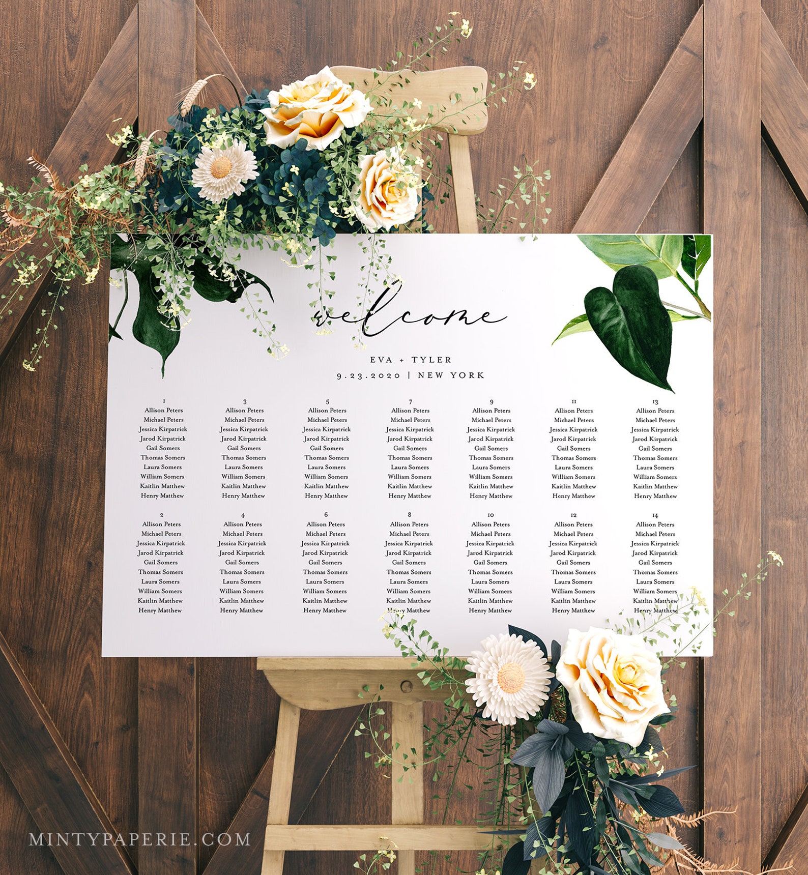Tropical Wedding Seating Chart Template, Printable Modern Seating Sign ...