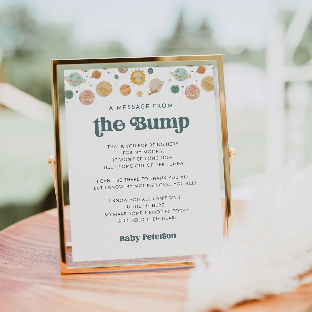 Space Message From the Bump Sign, Planets Baby Shower Template ...