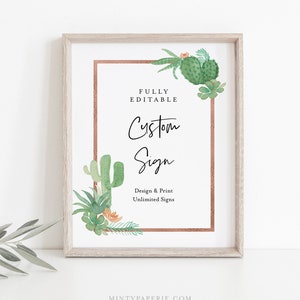 Cactus Custom Sign Template, Succulent Greenery Wedding or Bridal ...