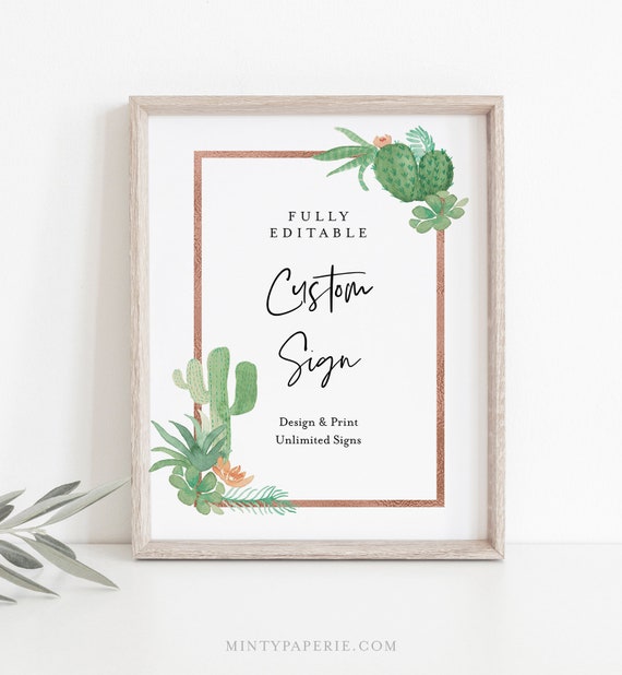 Cactus Custom Sign Template Succulent Greenery Wedding or | Etsy