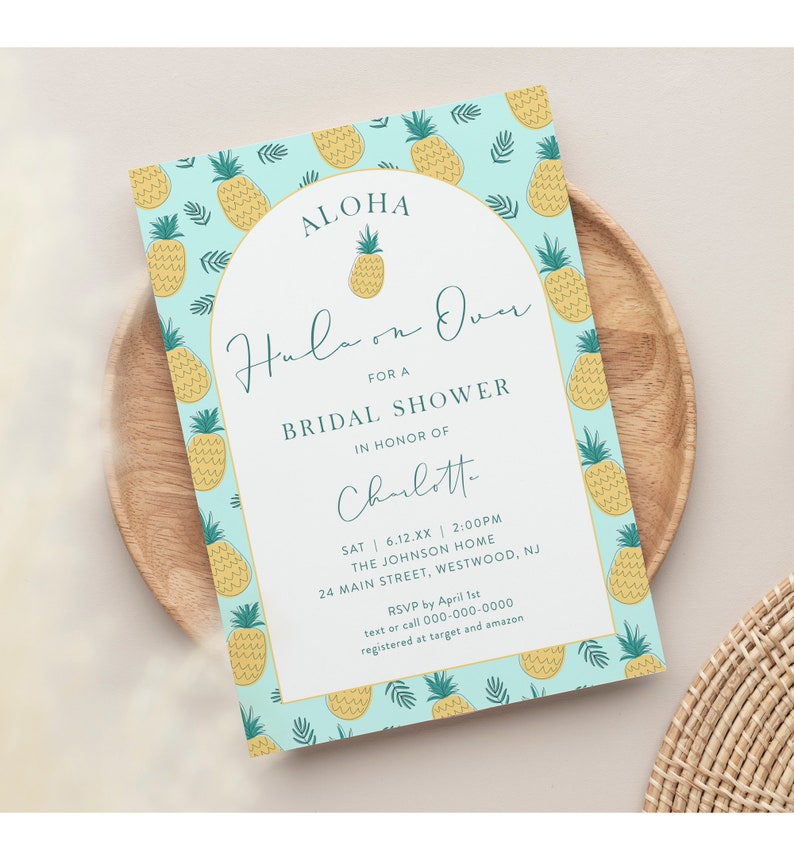 Pineapple Bridal Shower Invitation Template, Aloha Hawaiian Luau Bridal ...