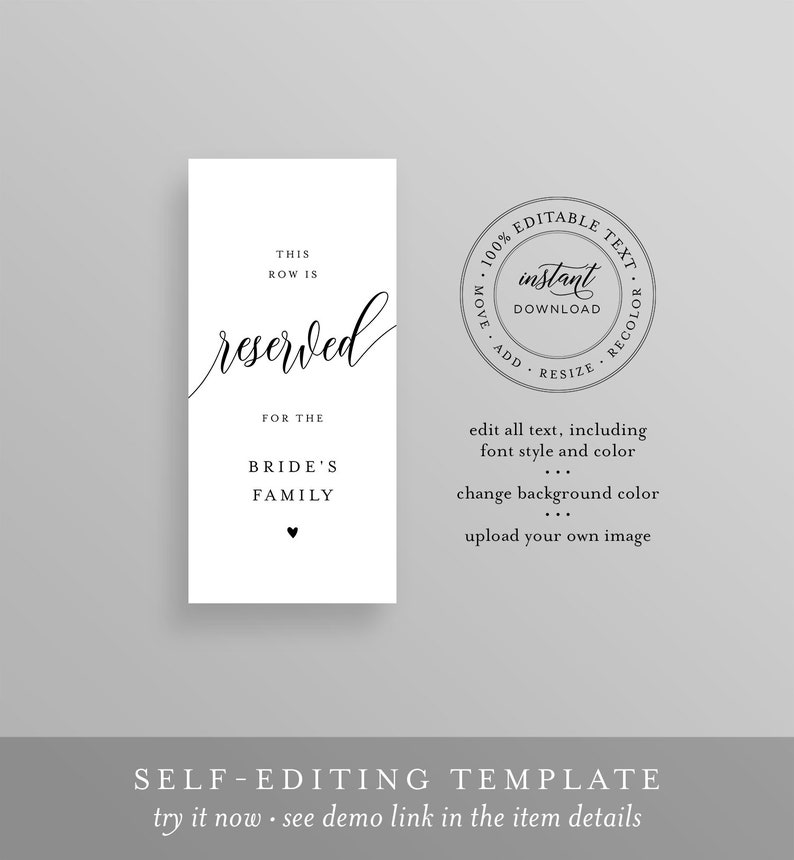 Reserved Seating Tag Wedding Reserved Chair / Row Card - Etsy