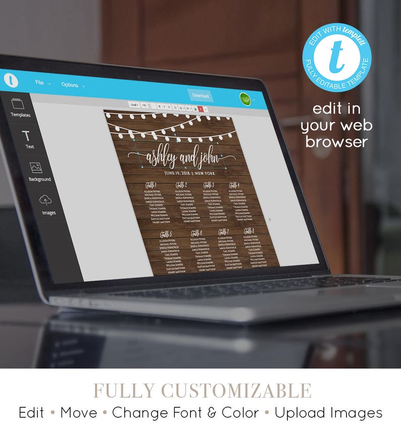 Seating Chart Template Printable Wedding String Lights - Etsy