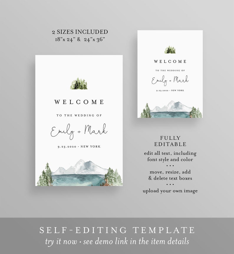 Lake Welcome Sign Printable Rustic Mountain Pine Wedding or | Etsy