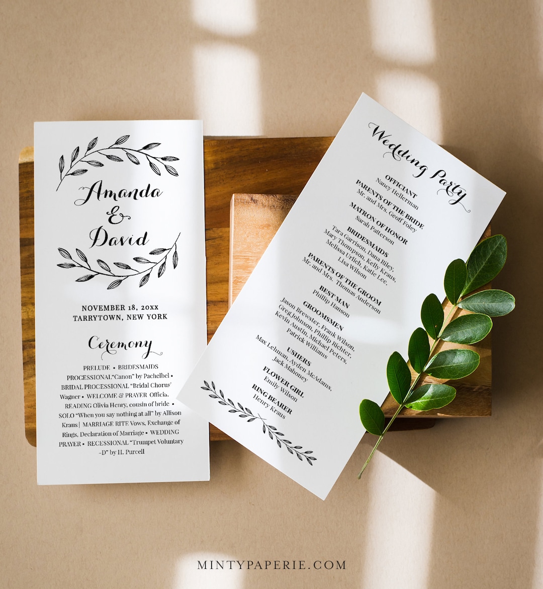 Rustic Wedding Program Template, Instant Download, Order of Service ...