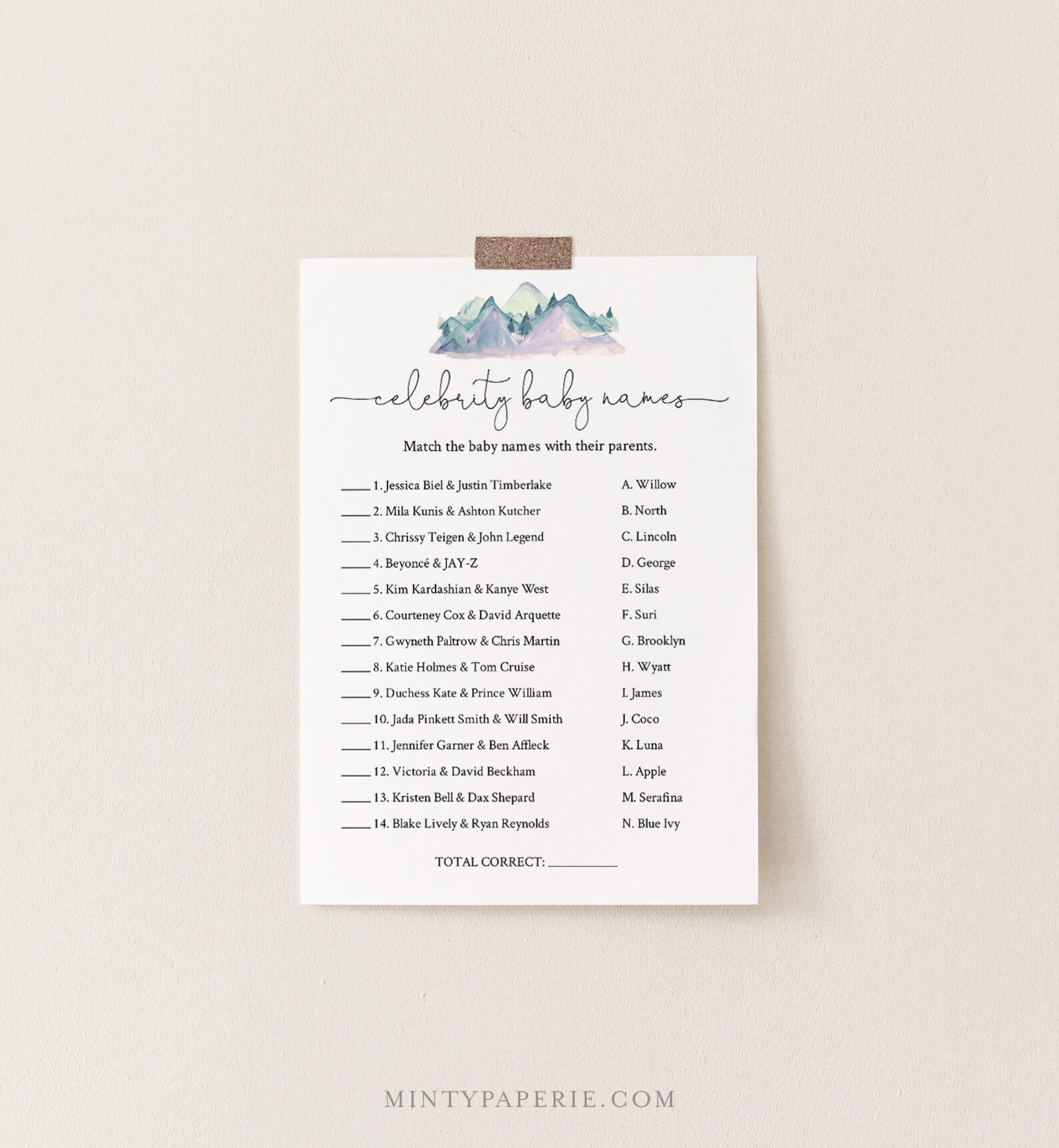 Celebrity Baby Name Game Printable Baby Shower Game Baby - Etsy