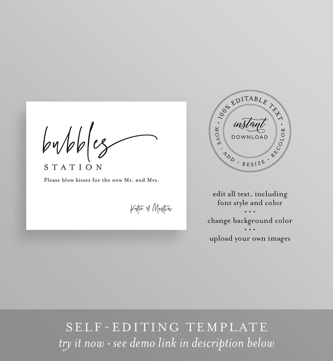 Bubbles Station Sign, Printable Minimalist Wedding Bubbles Send Off ...