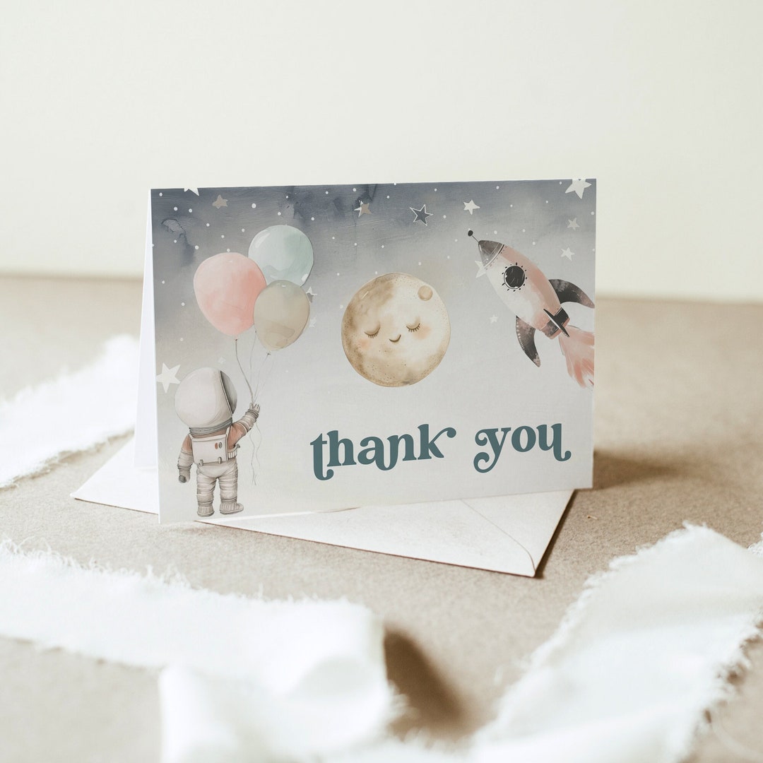 Outer Space Thank You Card, Galaxy Birthday Thank You Note, Astronaut ...