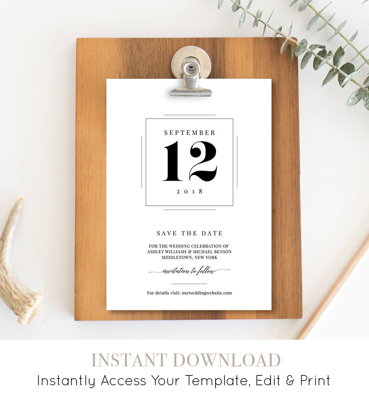 Save The Date Template Modern Wedding Date Card Printable Save The save-the-date-template-modern-wedding-date-card-printable-save-the