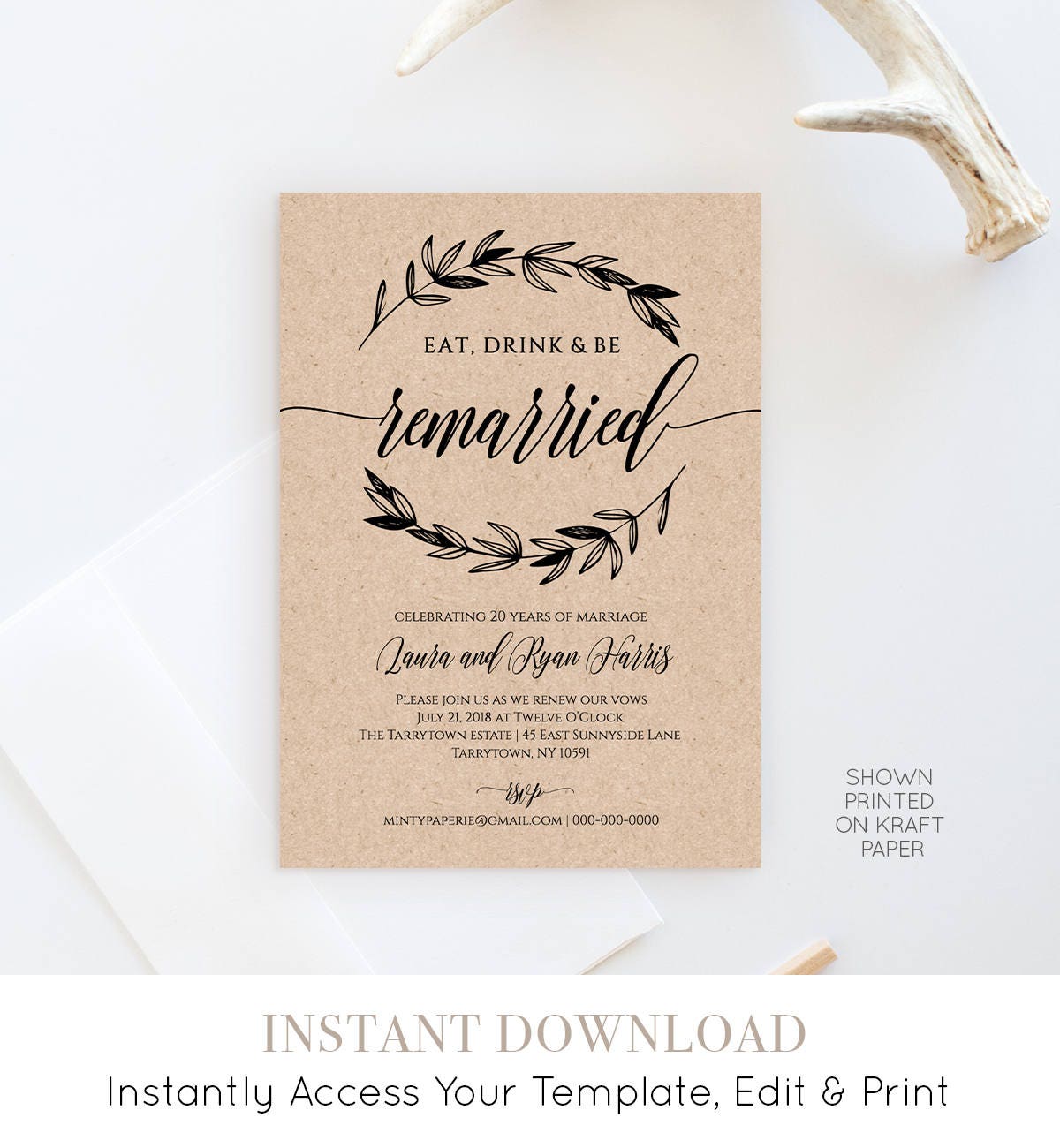 Vow Renewal Invitation Template Eat Drink Be Married Instant Download